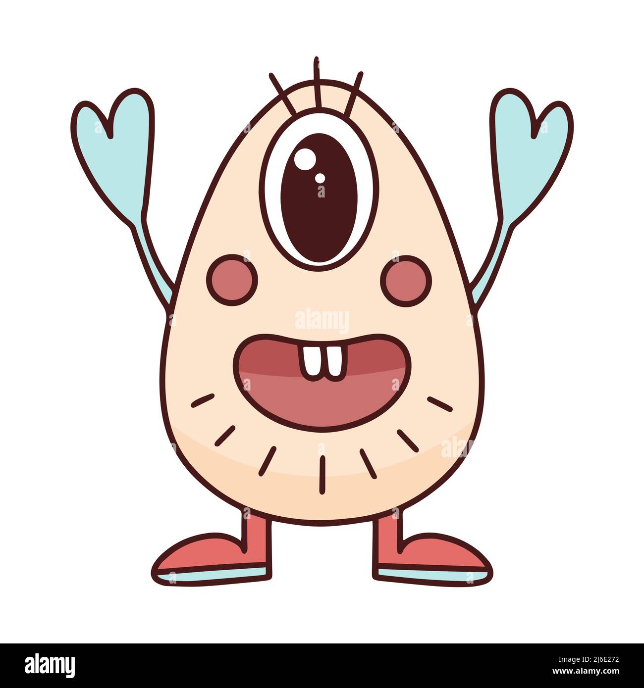 Funny baby character cyclops with raised hands. Monster smiling ...