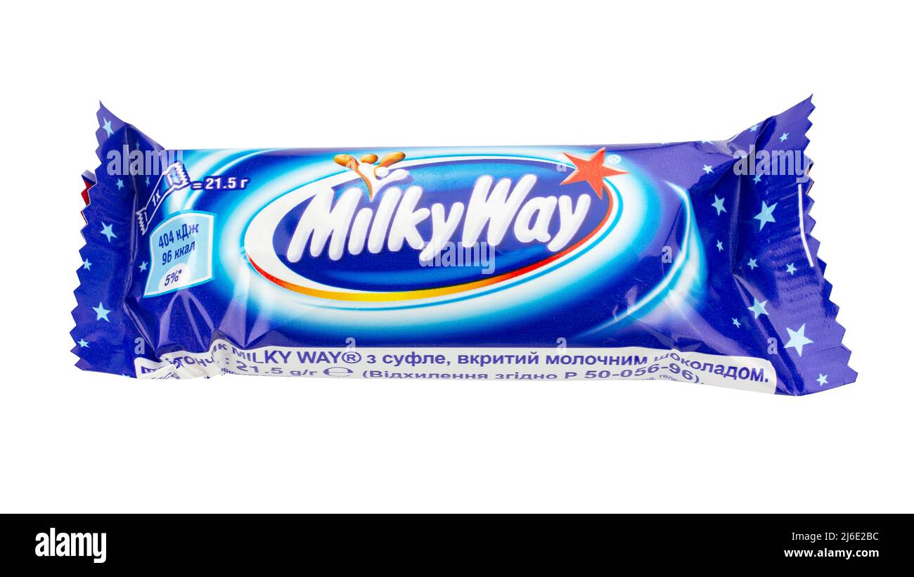 Ukraine, Kyiv - February 07 . 2022: Closeup of Milky Way candy ...