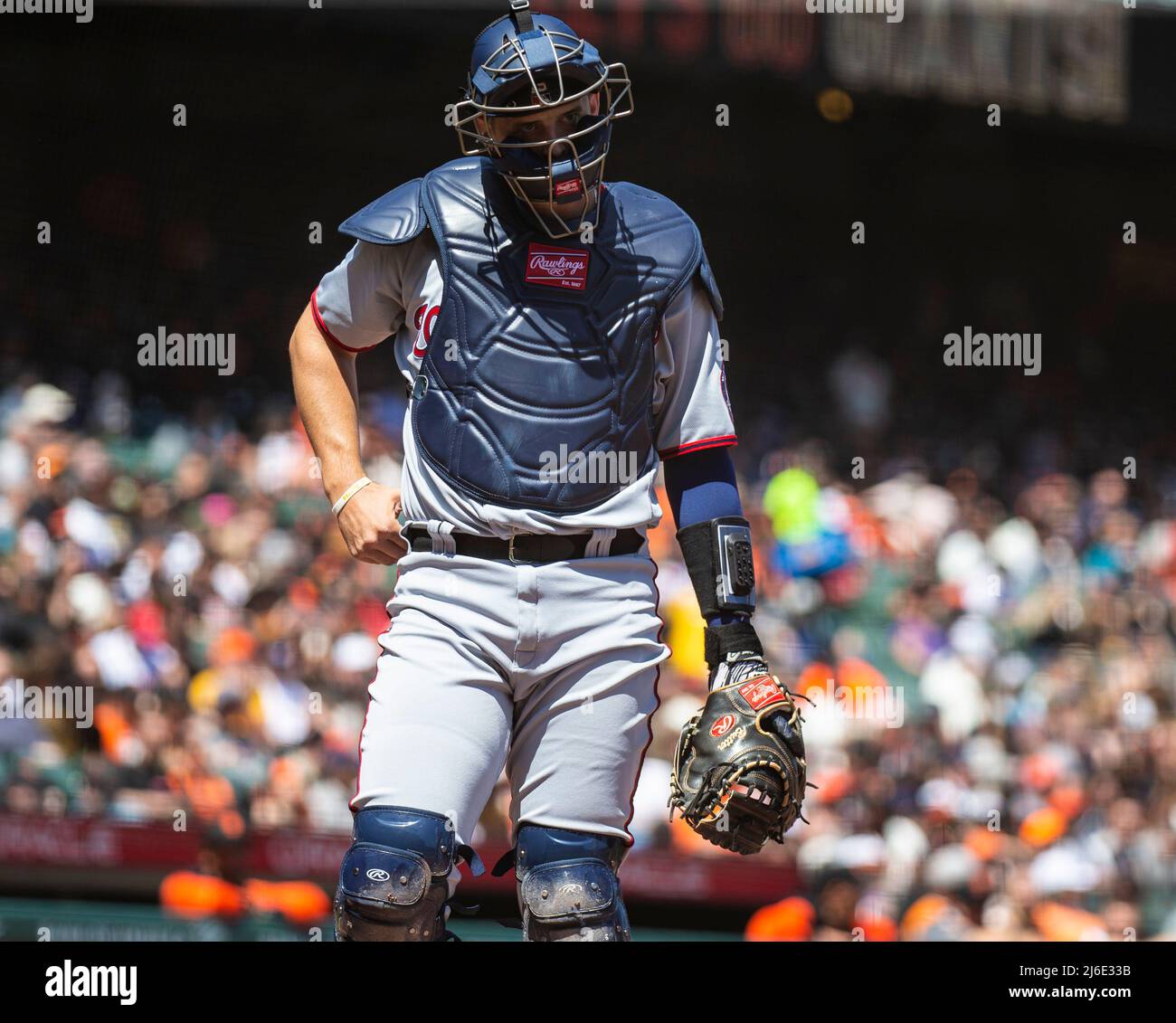 April 30 2022 San Francisco CA, U.S.A. Washington catcher Riley Adams ...