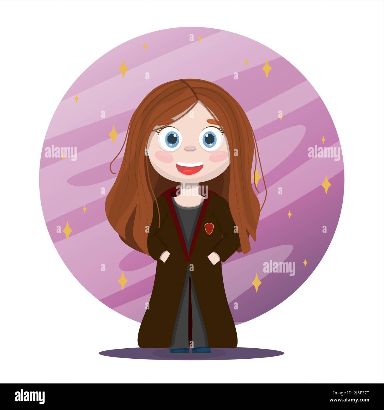The girl is a wizard in a robe. Vector cartoon illustration. A fairy ...
