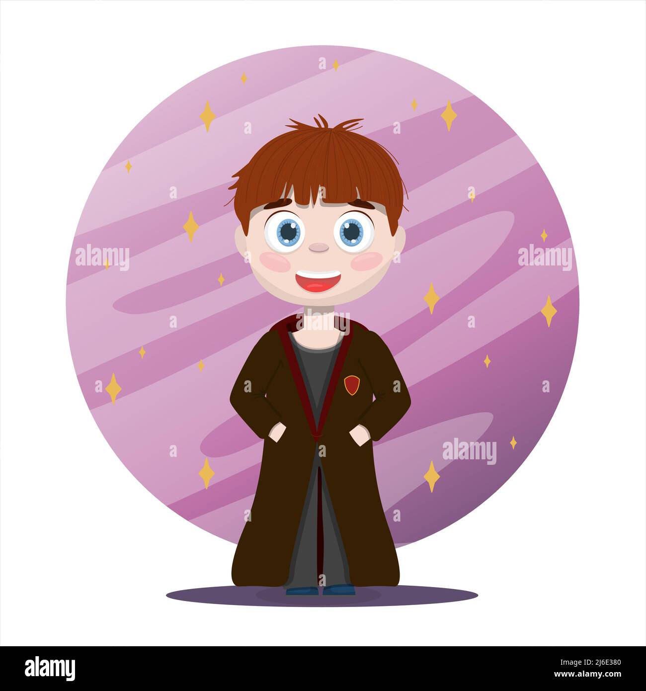 The boy is a wizard in a robe. Vector cartoon illustration. A fairy ...