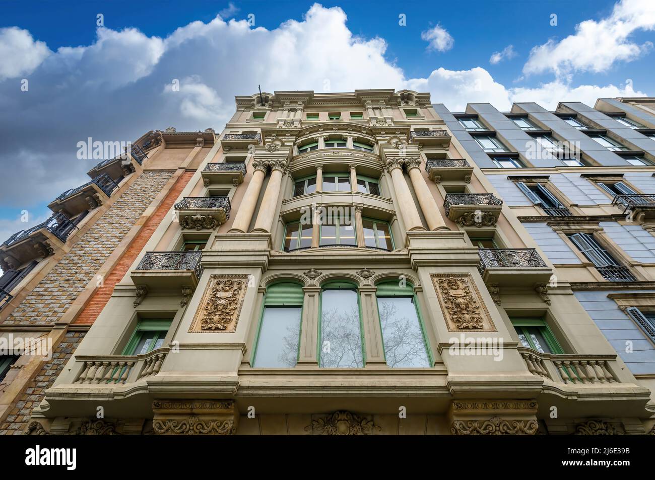 An outstanding example of late Modernism building facade in Barcelona ...