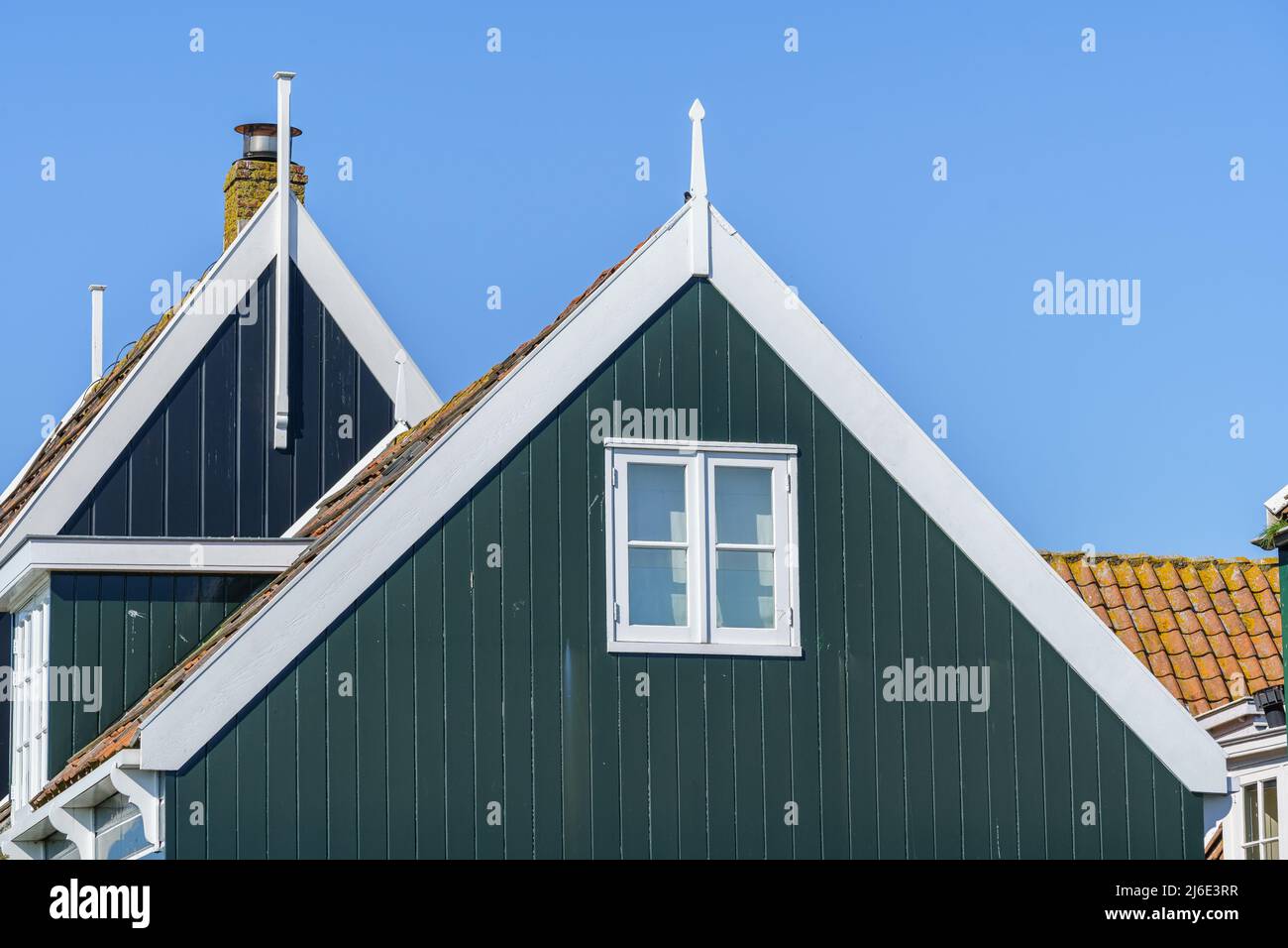 Details view of the wall and roof of a traditional dutch architecture ...
