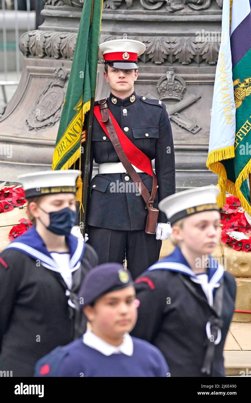 People take part in a parade at the Sheffield War Memorial, also known ...