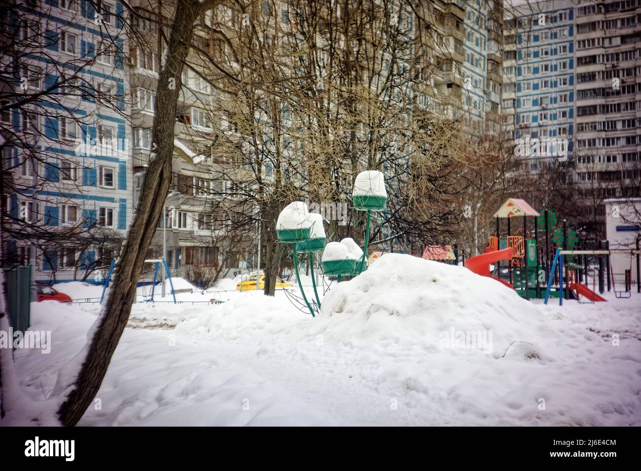 children's playground in the city in winter, lomography Stock Photo - Alamy