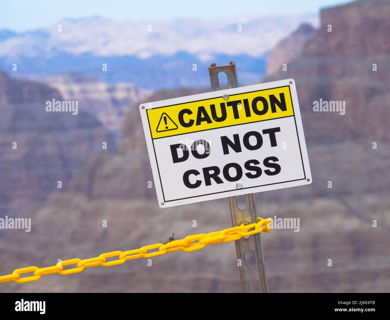 Extreme caution. Do not cross. Yellow Sign, Grand Canyon National Park ...