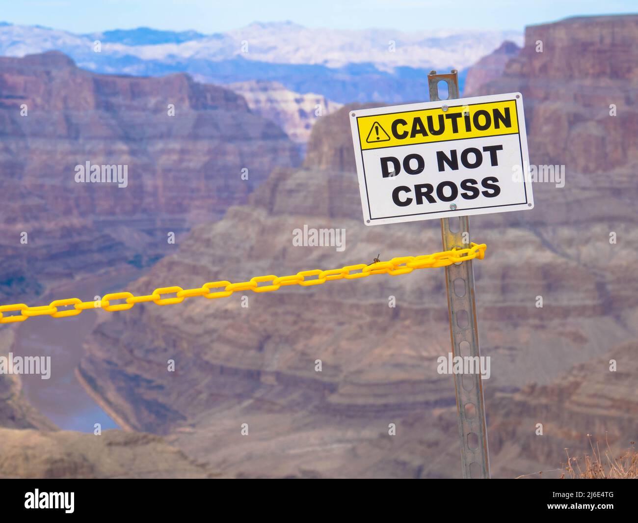 Extreme caution. Do not cross. Yellow Sign, Grand Canyon National Park ...