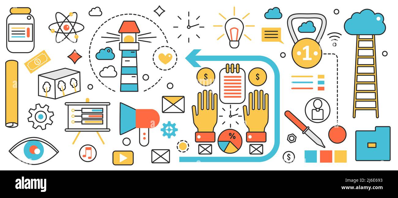 Business highlights, success goal vision. Abstract emblems of ...