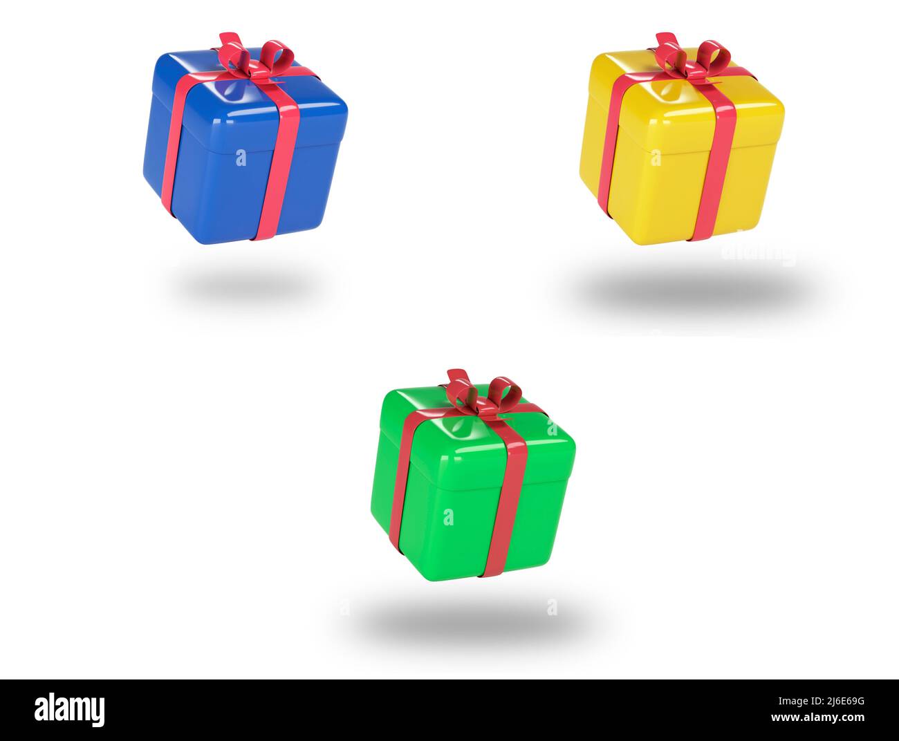 Set 3d gift boxs with ribbon bow isolated on a white background. 3d ...