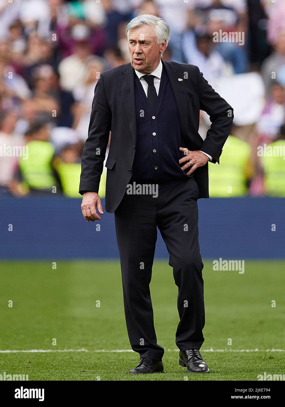 Real Madrid coach Carlo Ancelotti at full time during the La Liga match between Real Madrid and ...