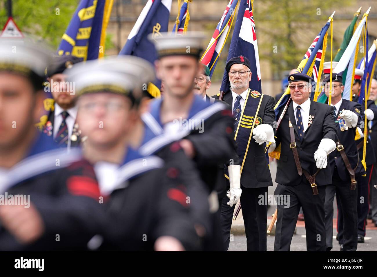 Veterans take part in a parade towards the Sheffield War Memorial, also ...