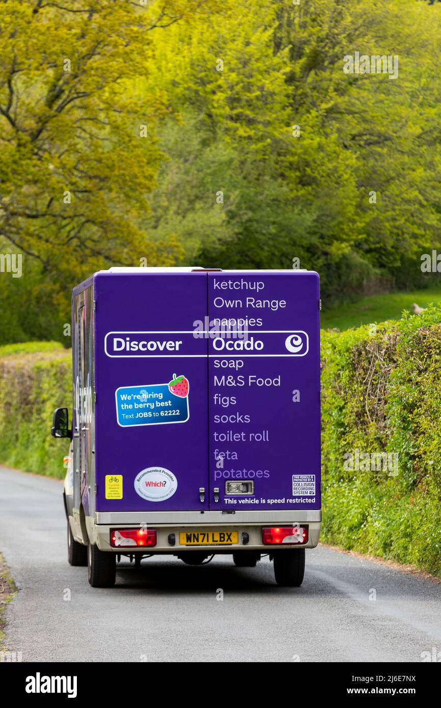 Ocado grocery home delivery van in rural Wales and the Wye Valley Stock ...
