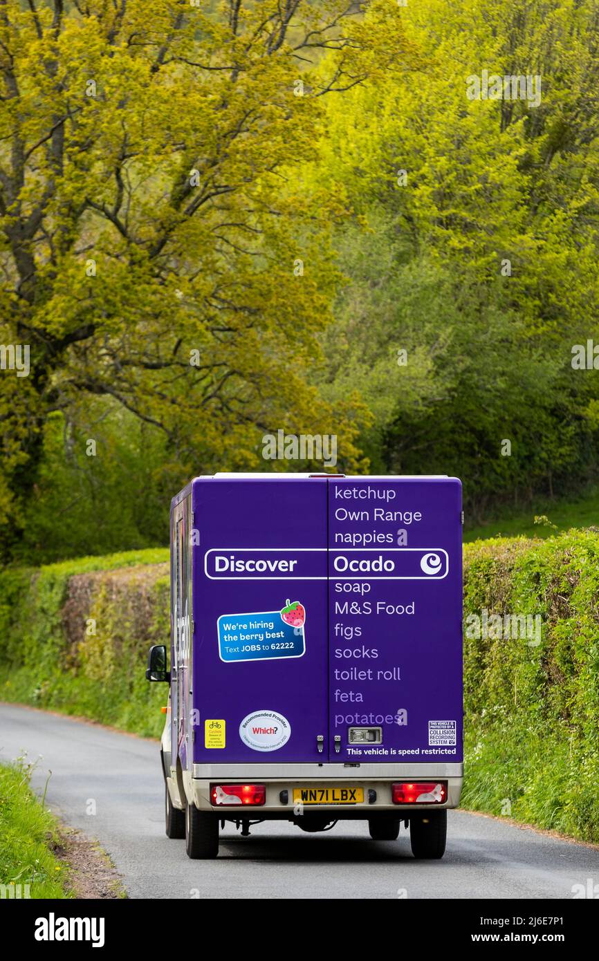 Ocado grocery home delivery van in rural Wales and the Wye Valley Stock ...