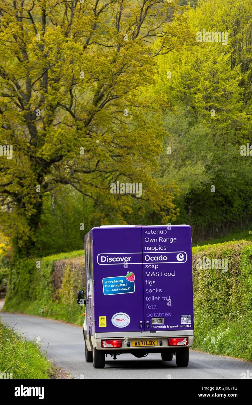 Ocado grocery home delivery van in rural Wales and the Wye Valley Stock ...