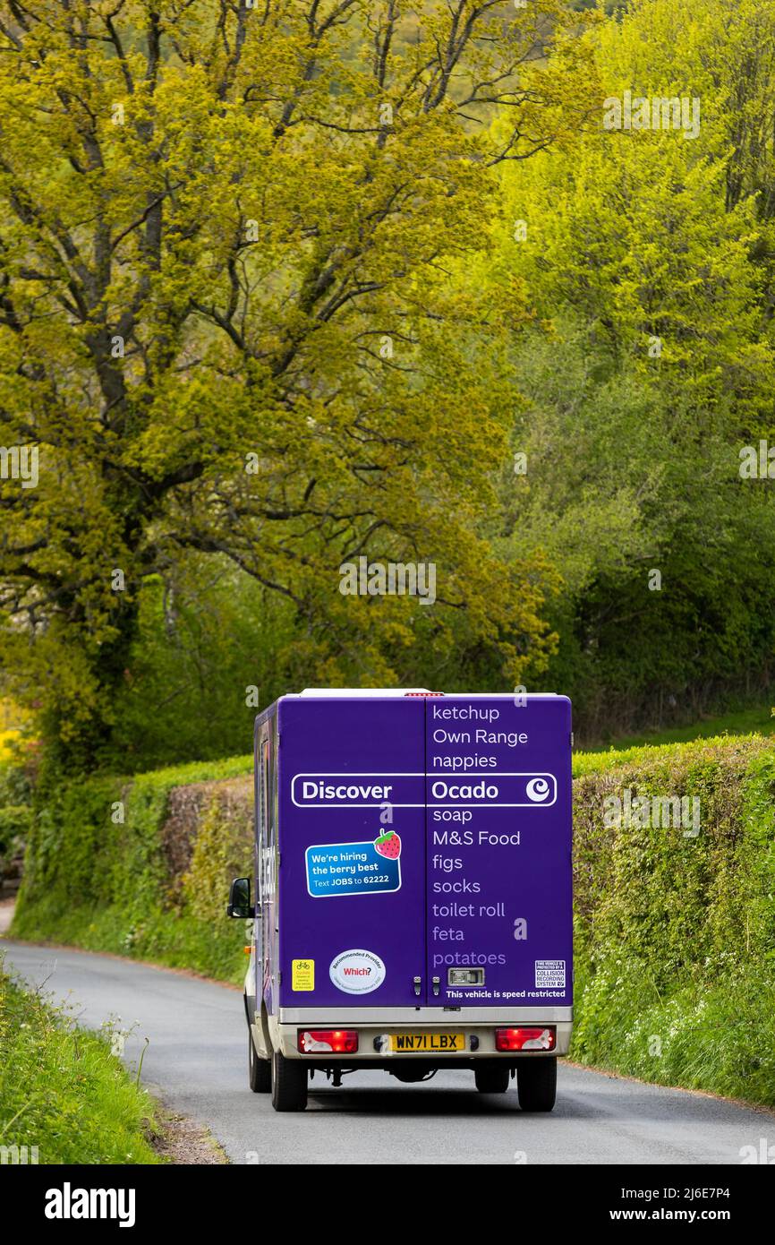 Ocado grocery home delivery van in rural Wales and the Wye Valley Stock ...
