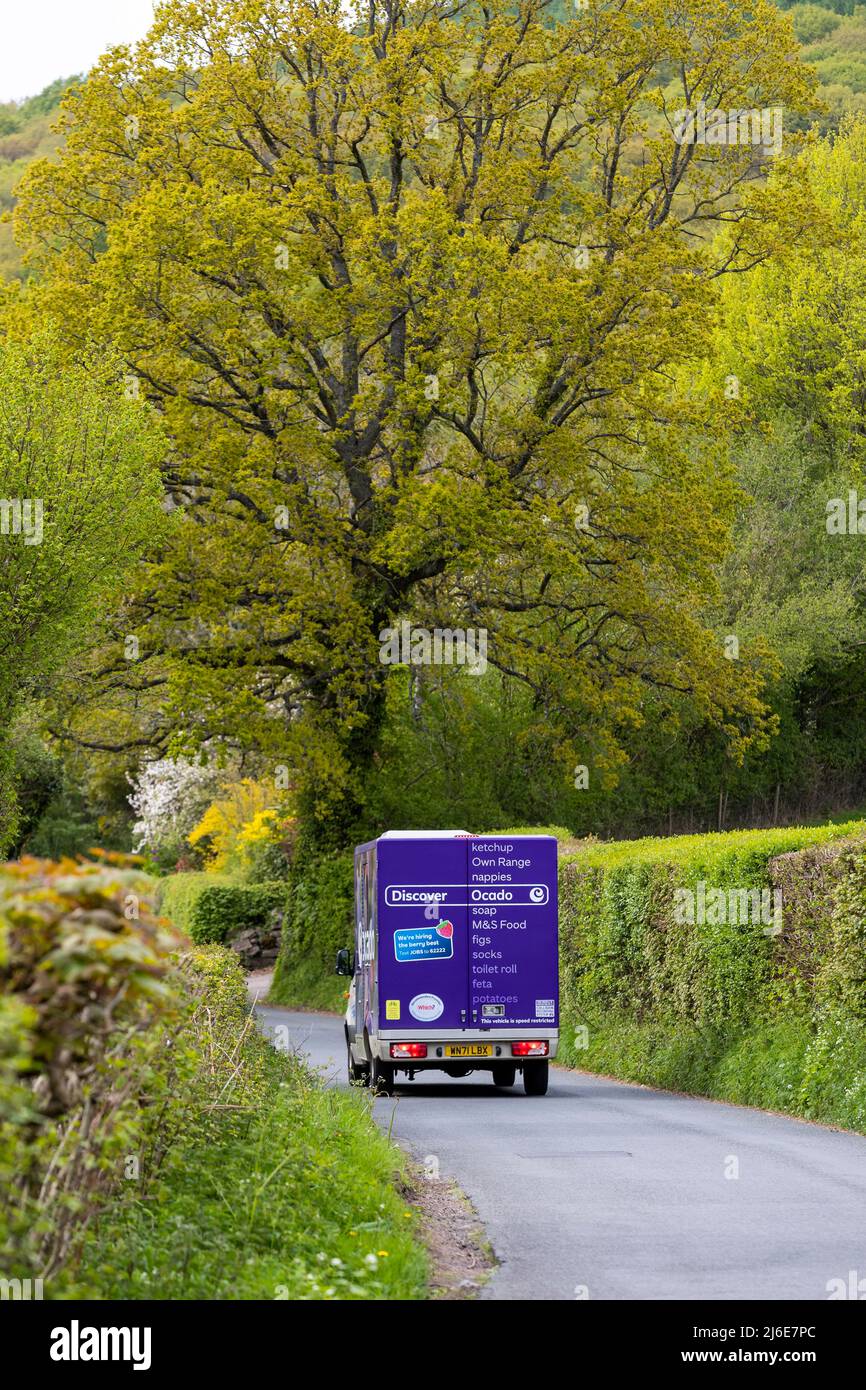 Ocado grocery home delivery van in rural Wales and the Wye Valley Stock ...