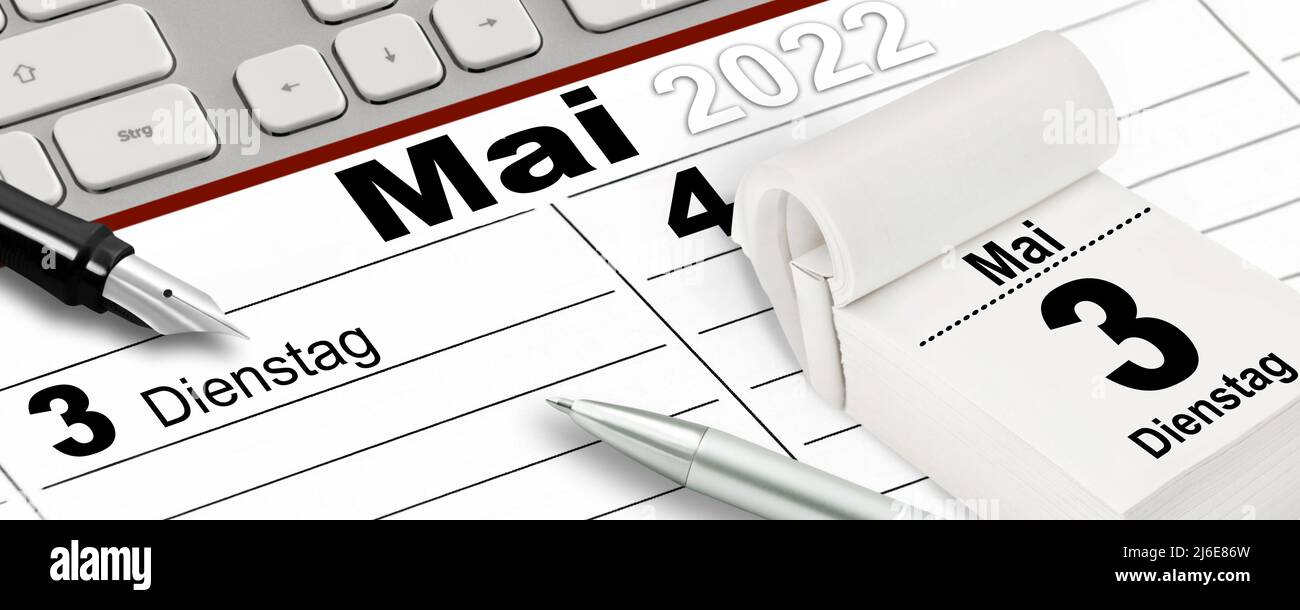 German calendar 2022 May 3 Tuesday and PC keyboard Stock Photo - Alamy