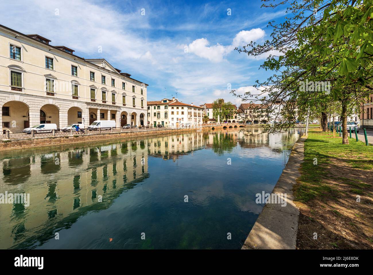 Cityscape of Treviso downtown with the river Sile with the street ...