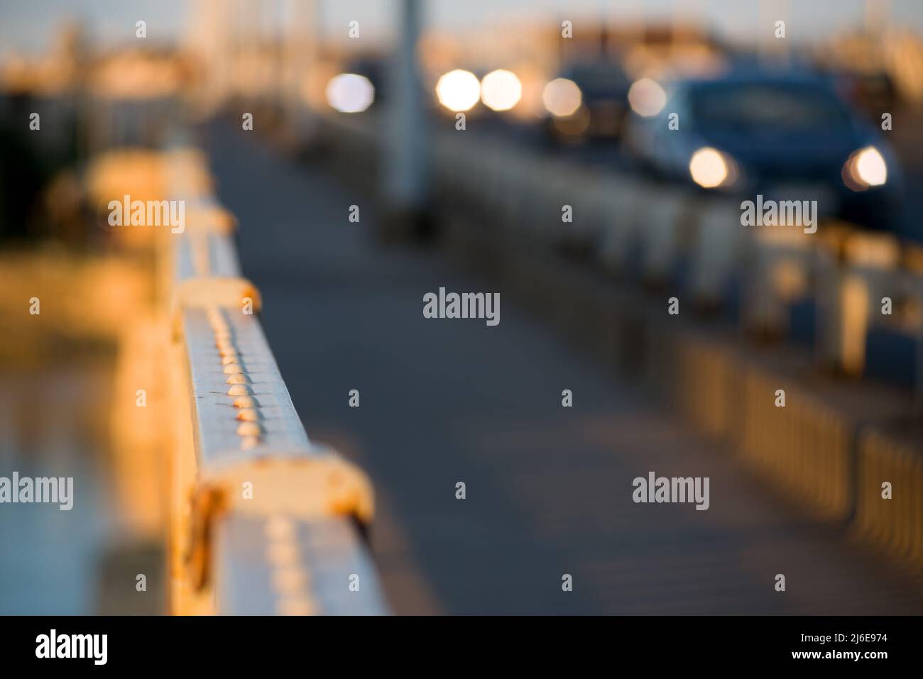 Handrail on the bridge, traffic lights Stock Photo - Alamy