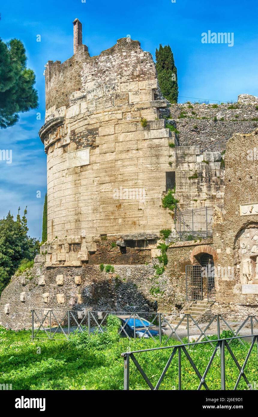 Ruins of the Tomb of Cecilia Metella, iconic mausoleum on the Via Appia ...
