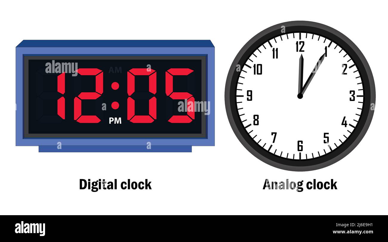 Digital clock and analog clock time 12.05, vector Stock Vector Image ...