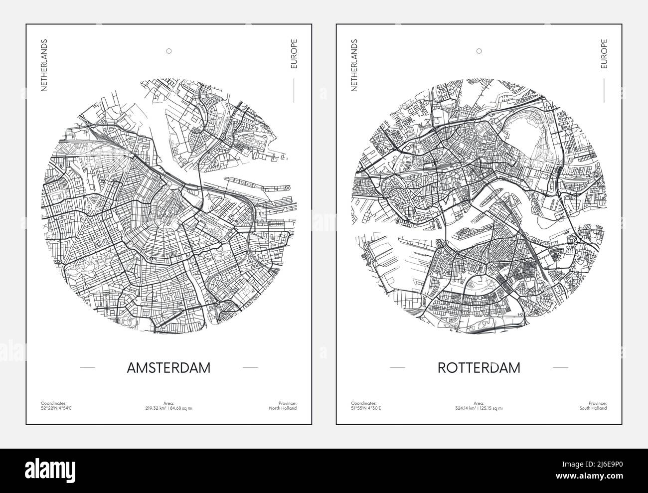 Travel poster, urban street plan city map Amsterdam and Rotterdam ...