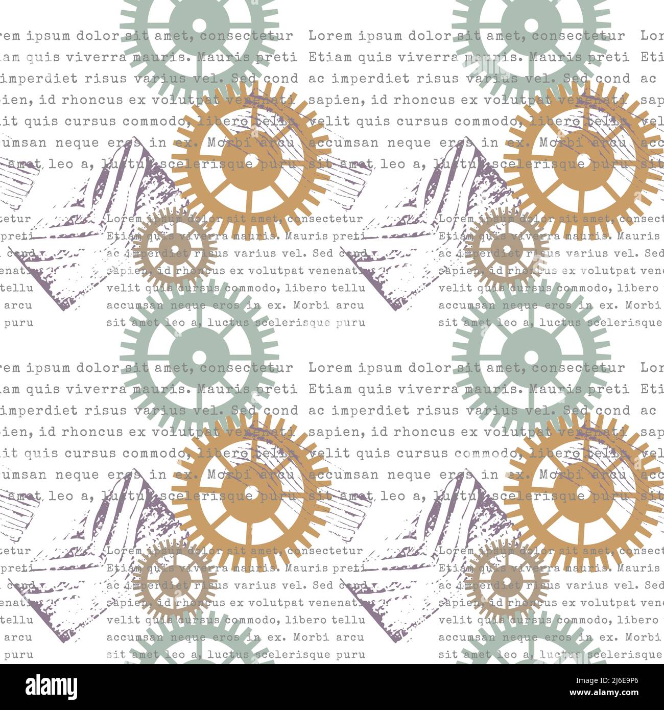 Pattern steampunk cogwheels gears stamp text. White background. Vector ...