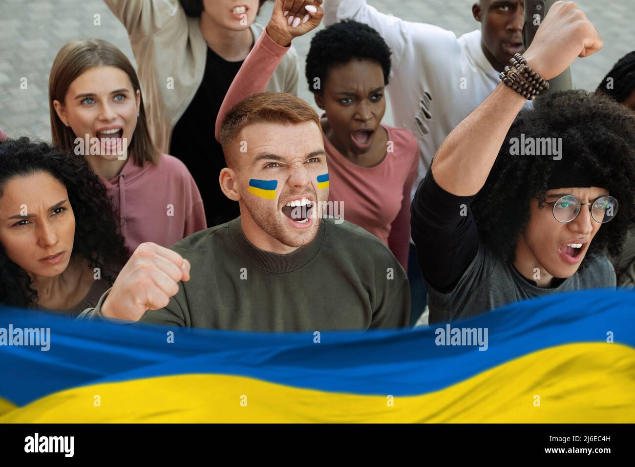 Top view of people making strike on street, stop war Stock Photo - Alamy