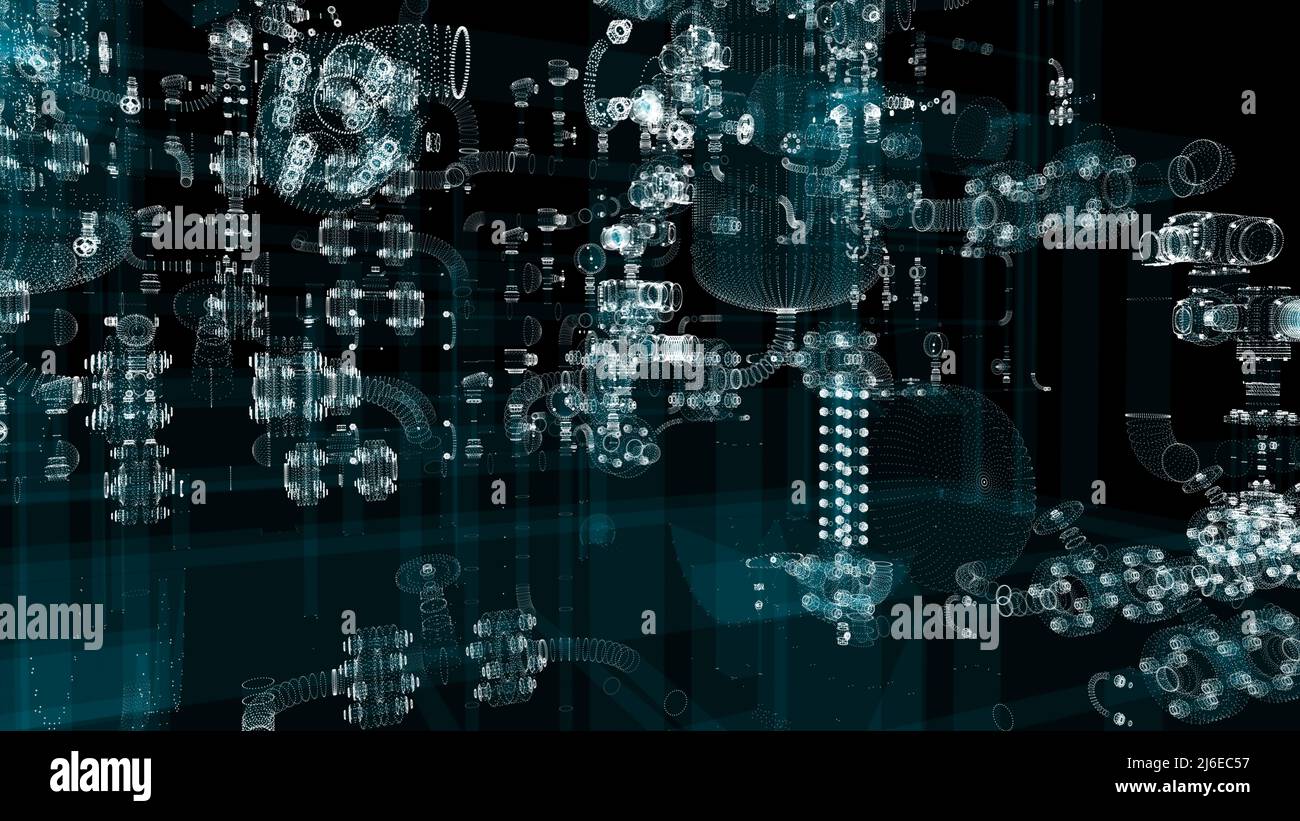 Particle hologram industrial equipment, valves, pipes and sensors Stock ...
