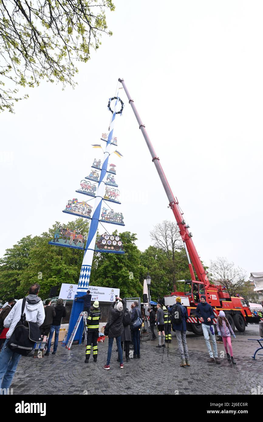 Munich, Germany. 01st May, 2022. A fire department crane truck is used ...