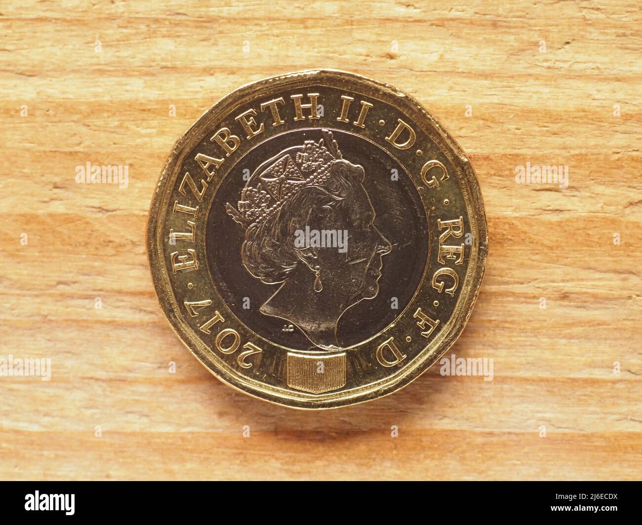LONDON, UK - CIRCA 2022: one pound coin obverse side showing a portrait ...