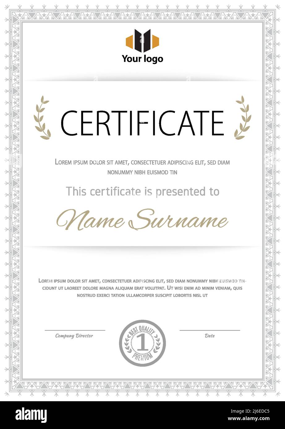 Abstract certificate with grey lines. Yellow corners, grey tripes ...