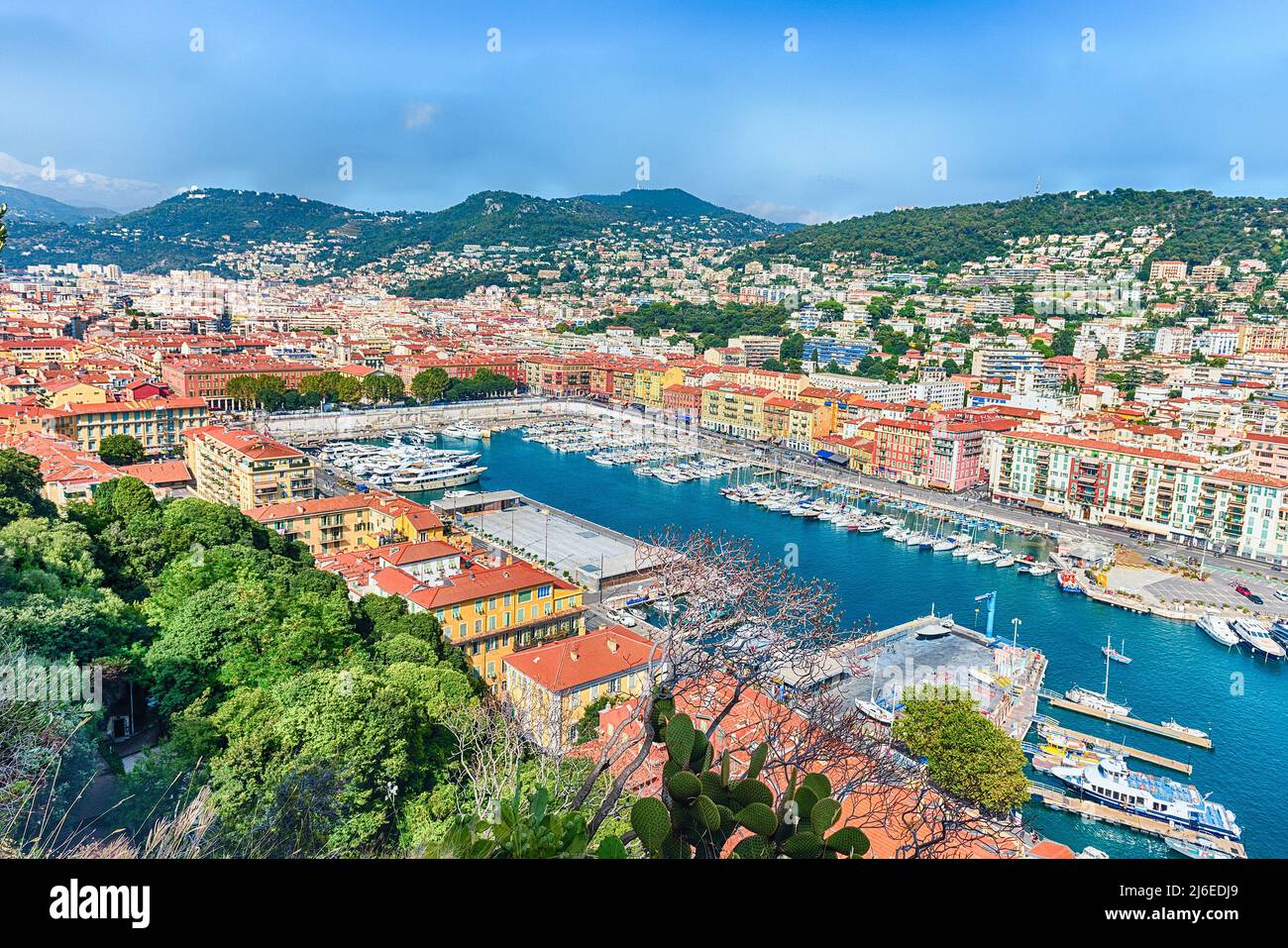 Scenic aerial view of the Port of Nice, aka Port Lympia, as seen from ...