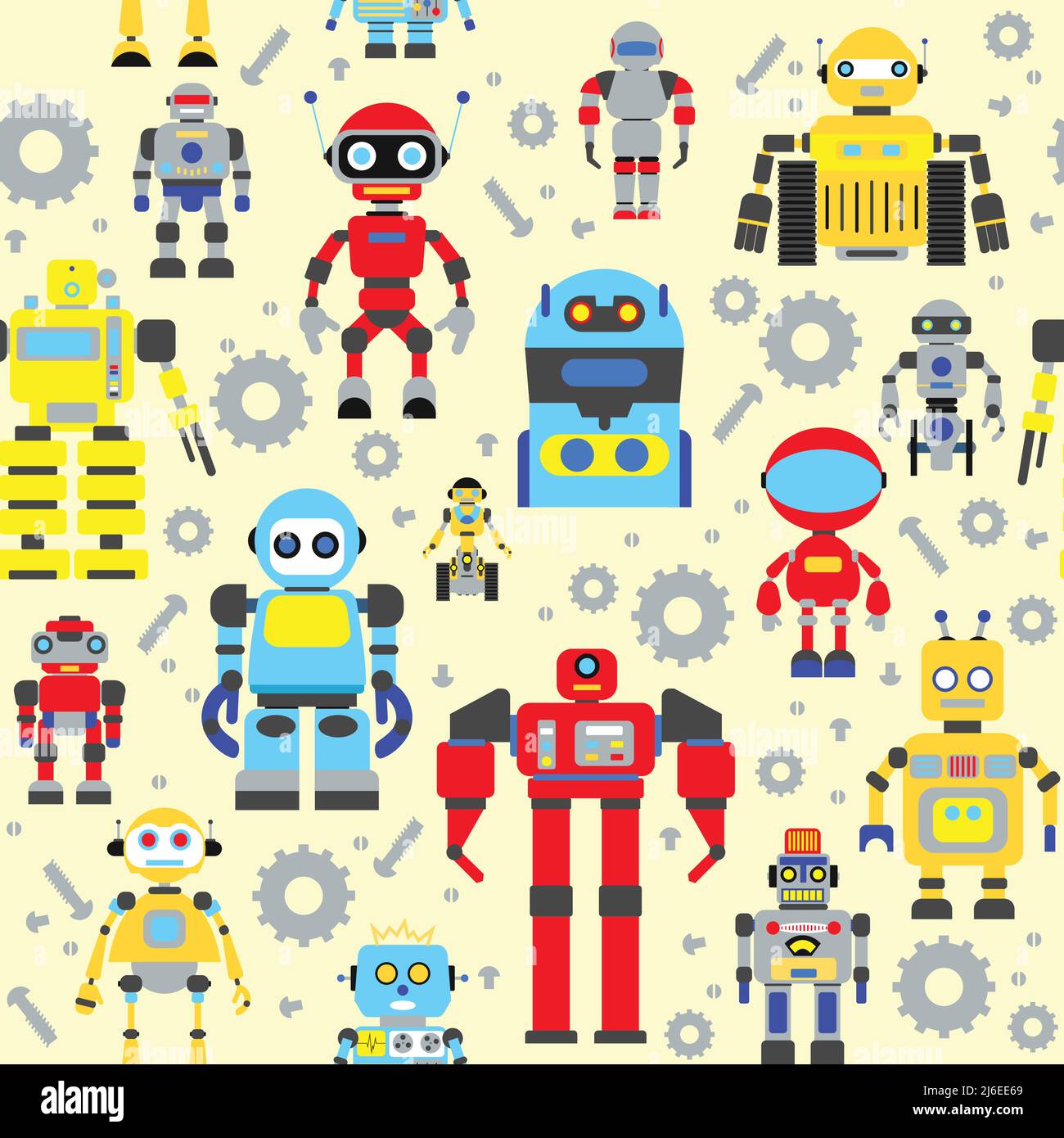 Colorful pattern with various kinds of detailed robots Stock Vector ...
