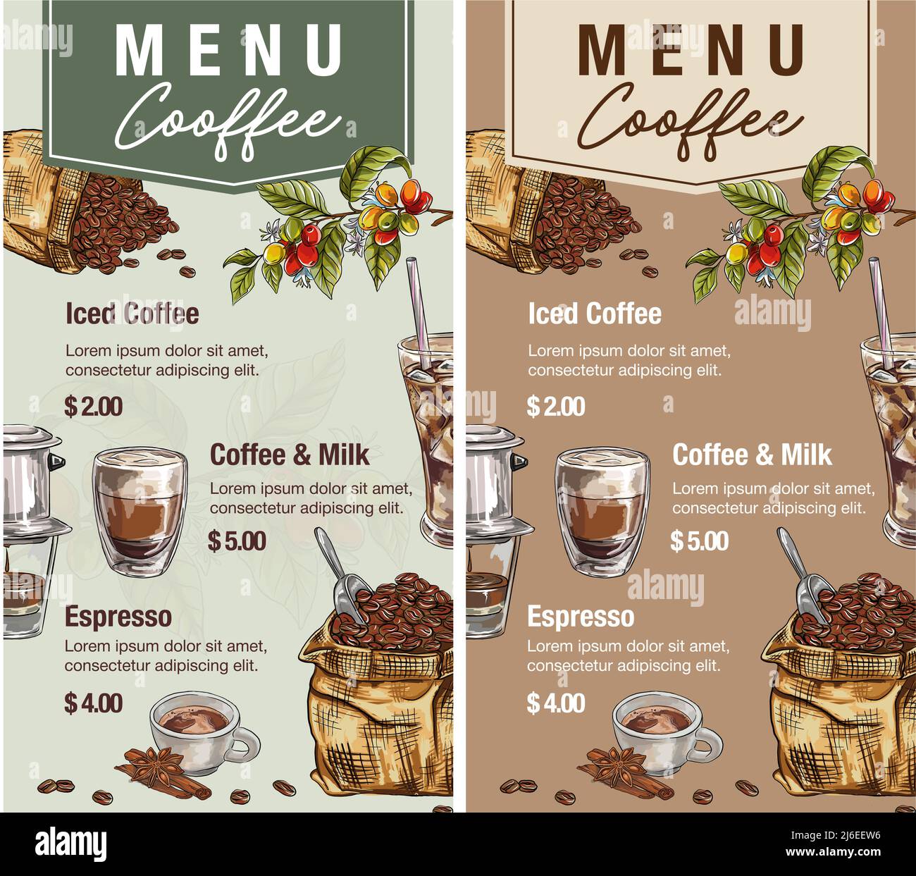 set vintage coffee illustration for poster or menu template. Graphic ...