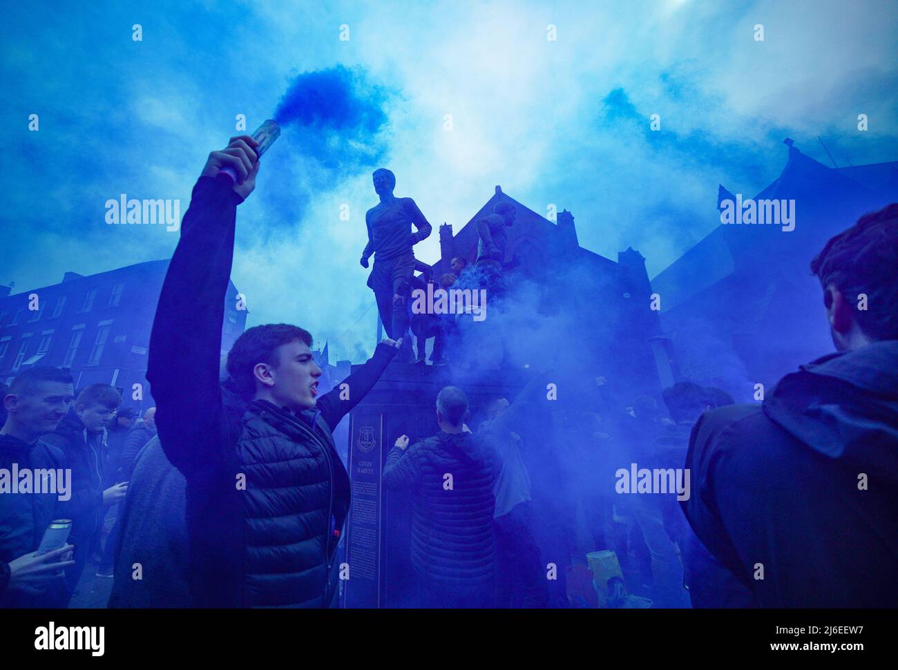 Everton fans set off flares outside the ground ahead of the Premier ...