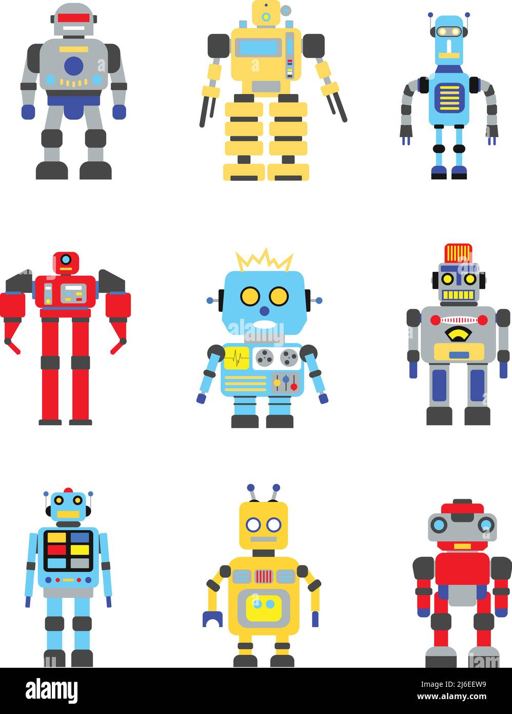 Abstract robots set isolated on white background. Vector illustration ...