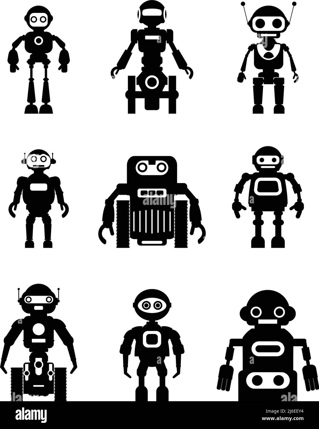 Abstract robots set isolated on white background. Vector illustration ...