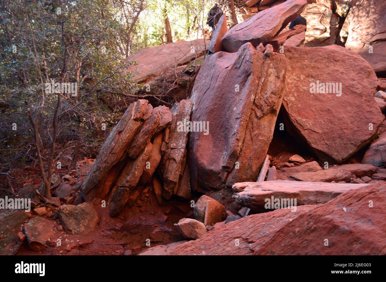 Fantastic stack of red rock slabs fallen in a pile in Sedona Arizona ...