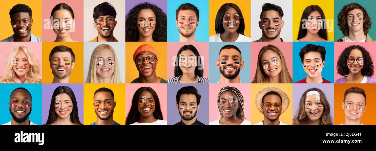 Multiethnic people showing their nationality, collection of photos ...