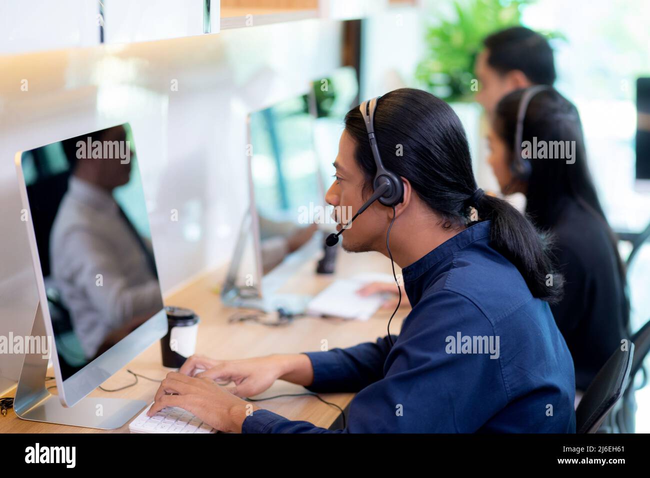 Customer service with friendly, man and woman call center and operator ...