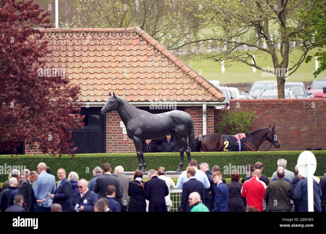 Racegoers watch horses in the pre parade ring on day three of the QIPCO ...