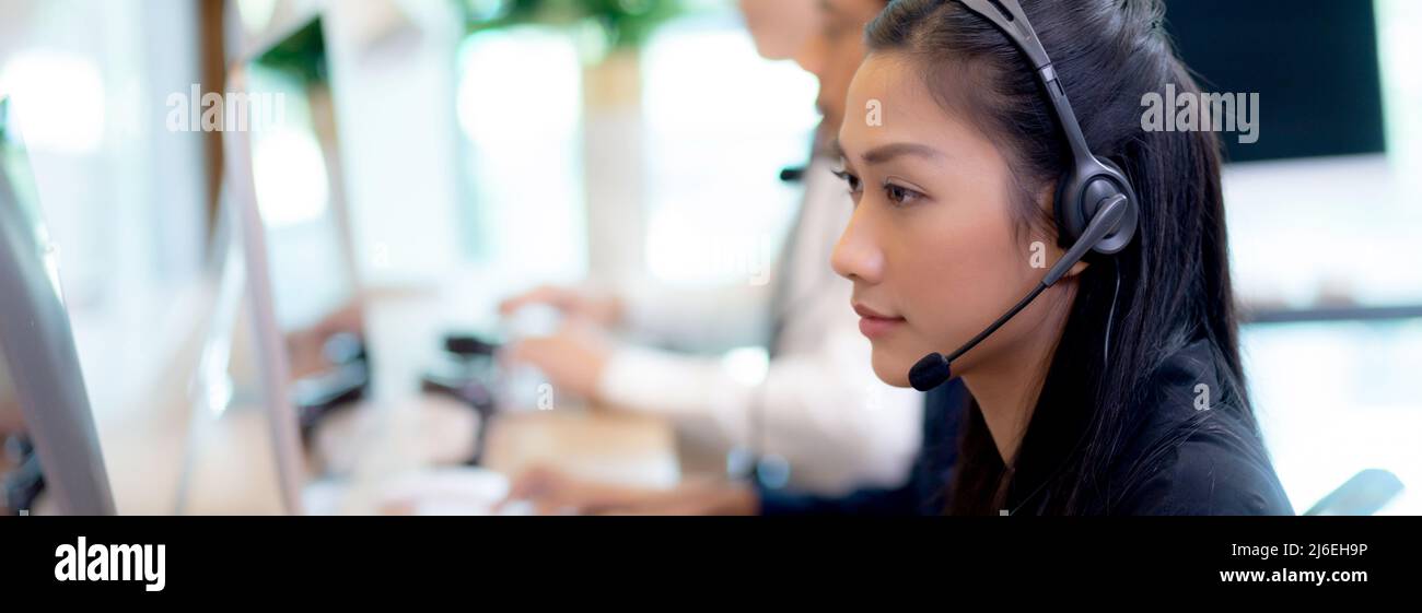 Customer service with friendly, man and woman call center and operator ...