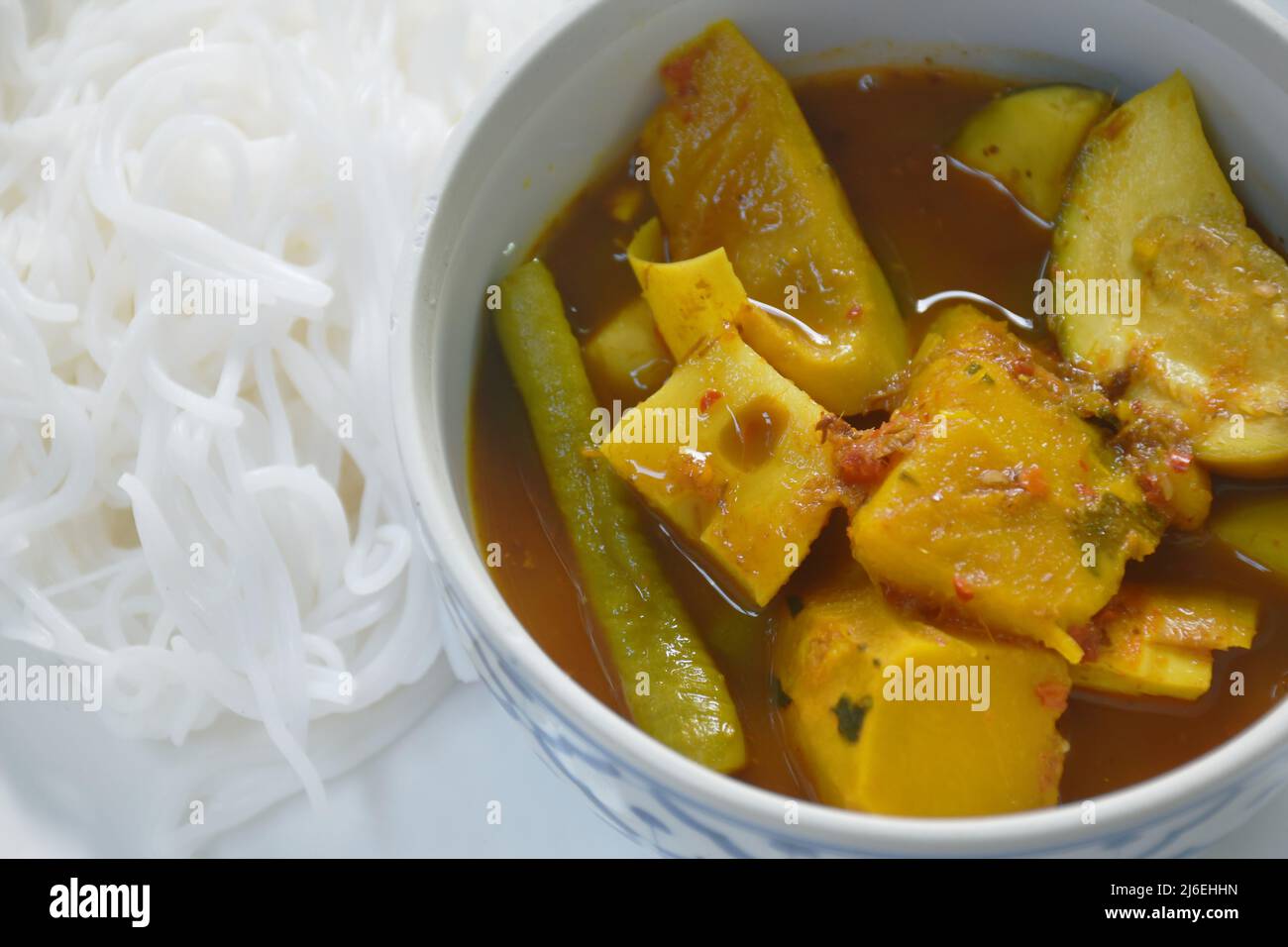 boiled spicy mackerel fish entrails with vegetable curry soup Thai ...