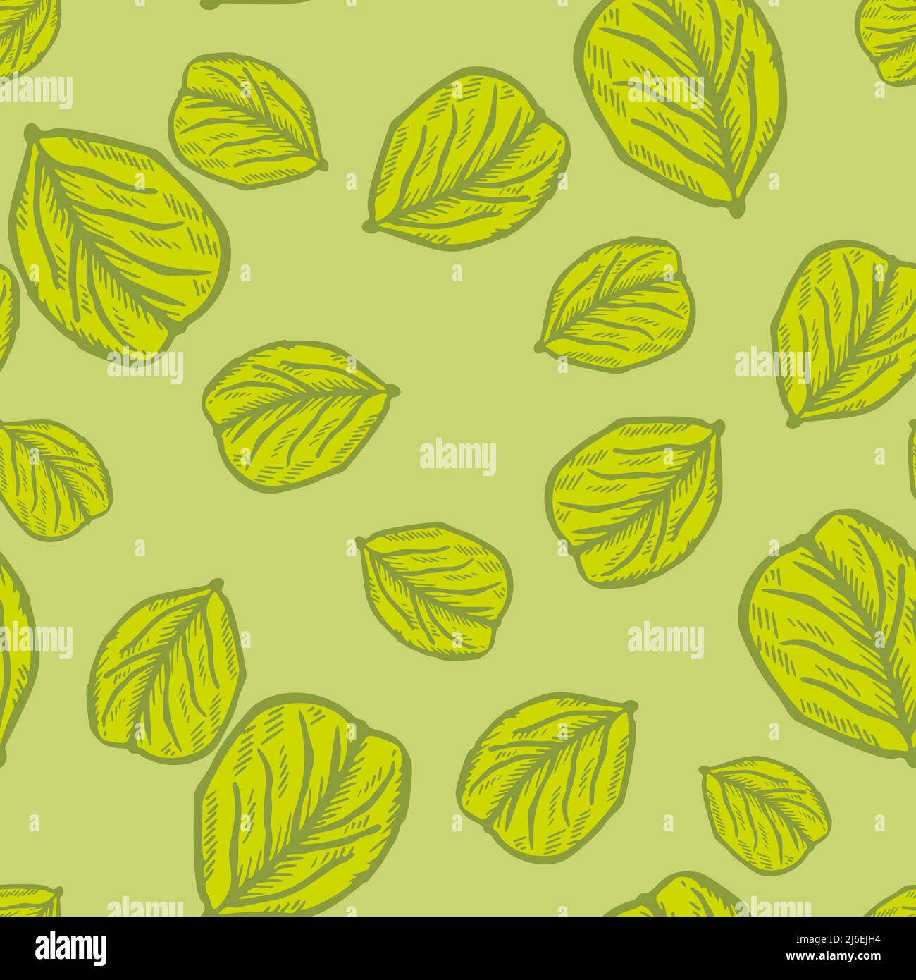 Seamless pattern engraved tree leaves. Vintage background botanical ...