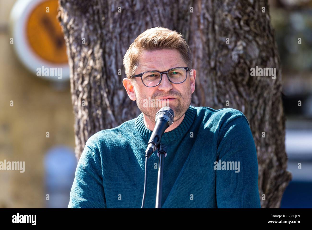 01 May 2022, Brandenburg, Cottbus: René Springer, a member of the AfD ...