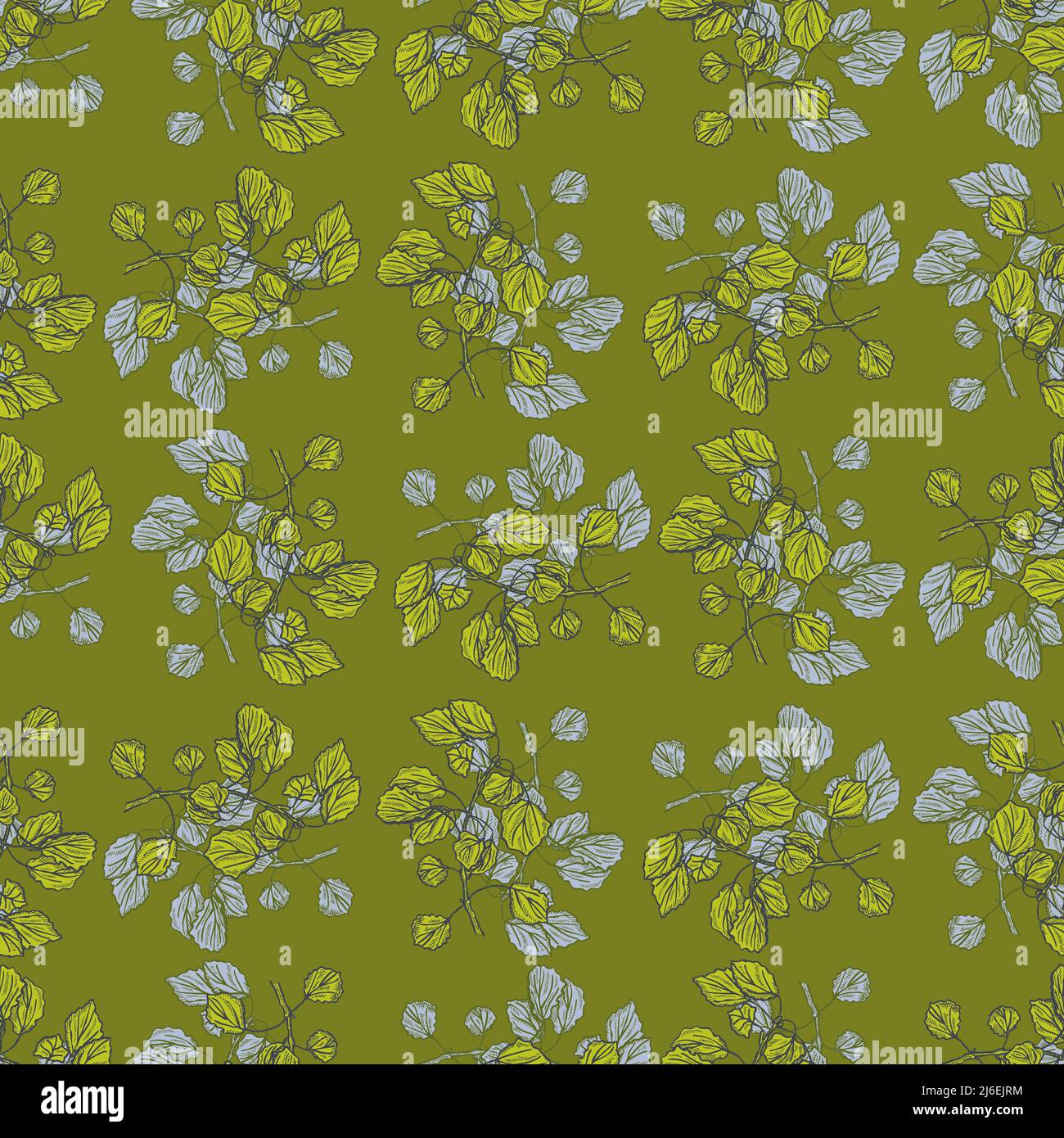 Seamless pattern engraved tree branches. Vintage background summer ...