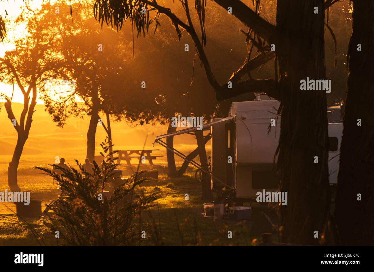 Hot Summer Weekend RV Travel Trailer Getaway. Scenic Sunset on a ...