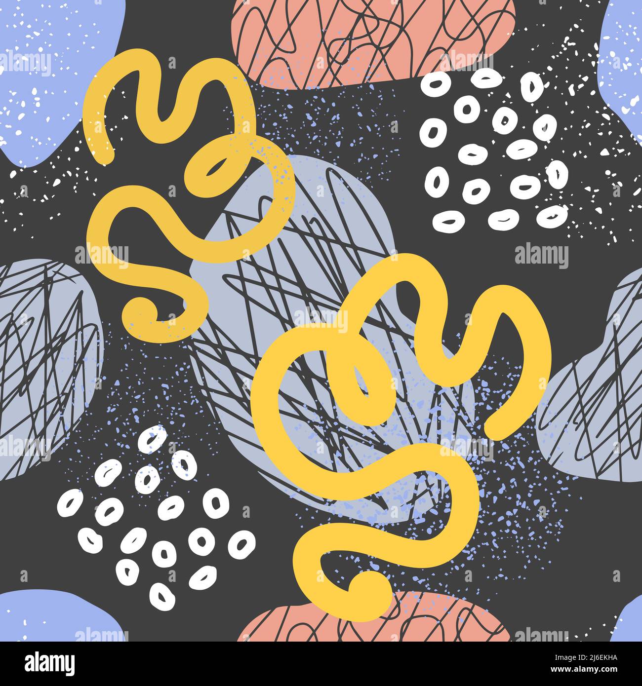 Creative doodle art seamless pattern with different shapes and textures ...