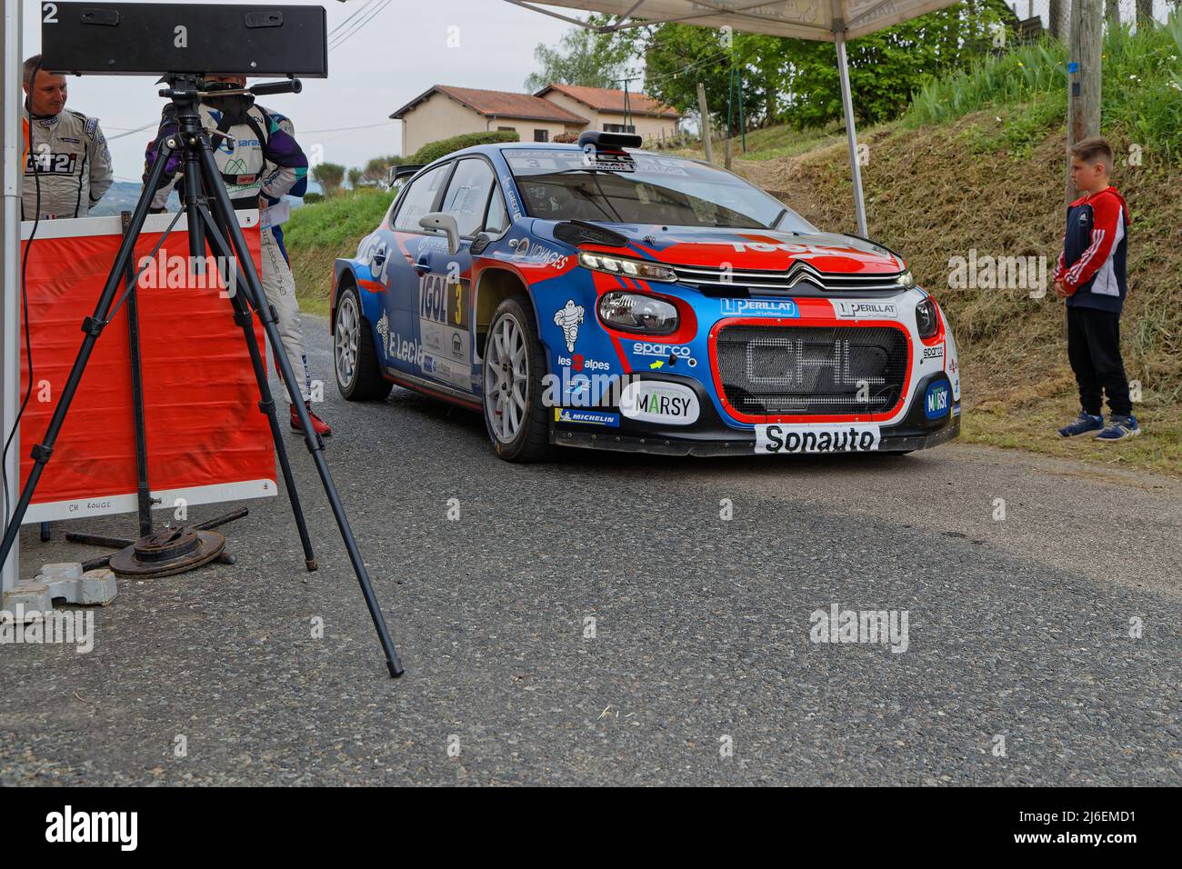 TERNAND, FRANCE, April 28, 2022 : Start of a stage of Rallye Rhone ...
